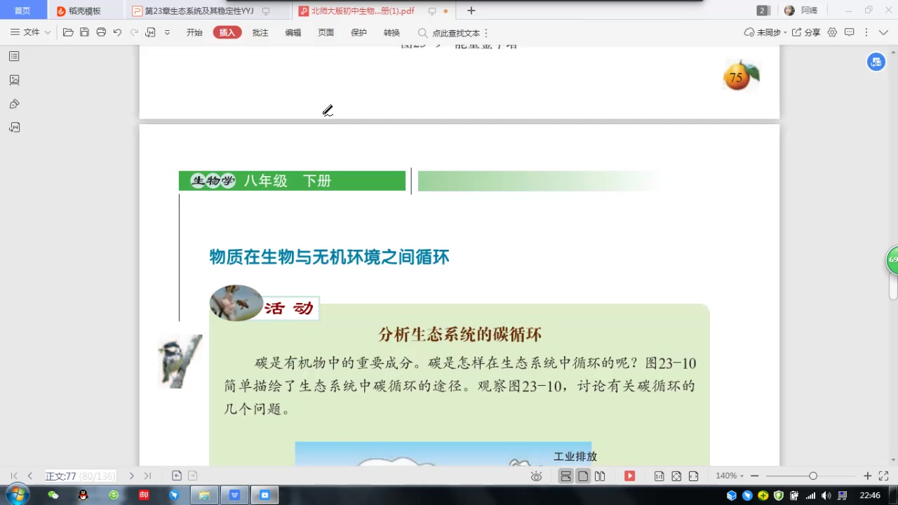 北师大版生物学八年级下册第23章第三节生态系统的结构和功能2