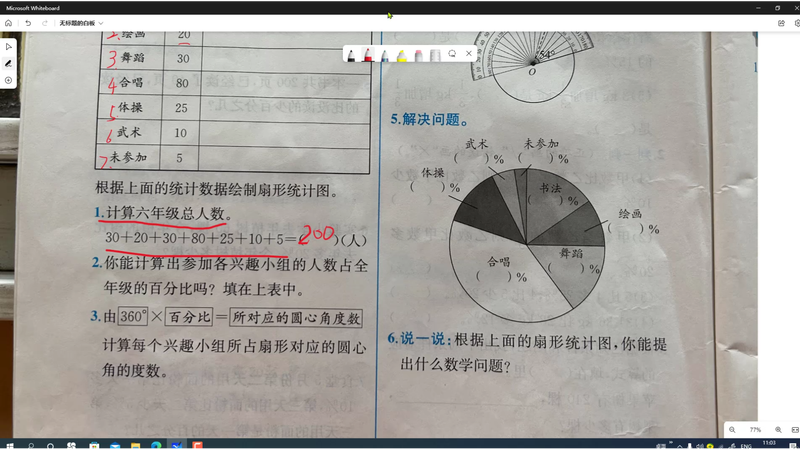 小学数学六年级上册《扇形统计图》之 同步测评第72页探究交流