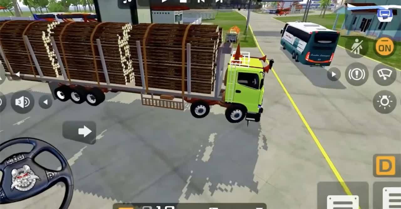 童趣:专业大卡车运输木材,汽车在公路上驾驶模拟器游戏