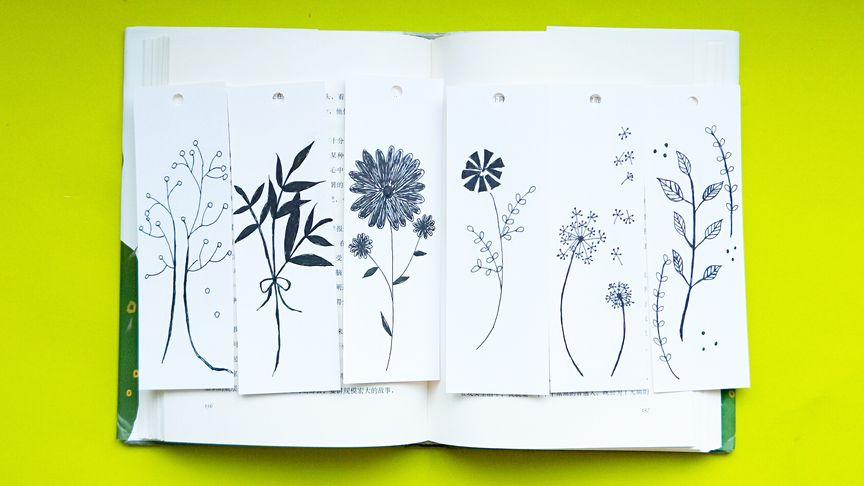 一支黑笔就可以画清新简笔画书签 跟宝宝画了一天