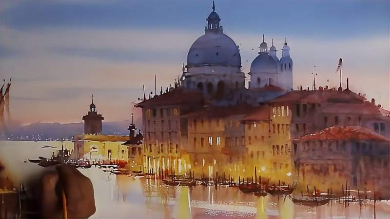 一副非常标志性的欧式水彩风景绘画全过程