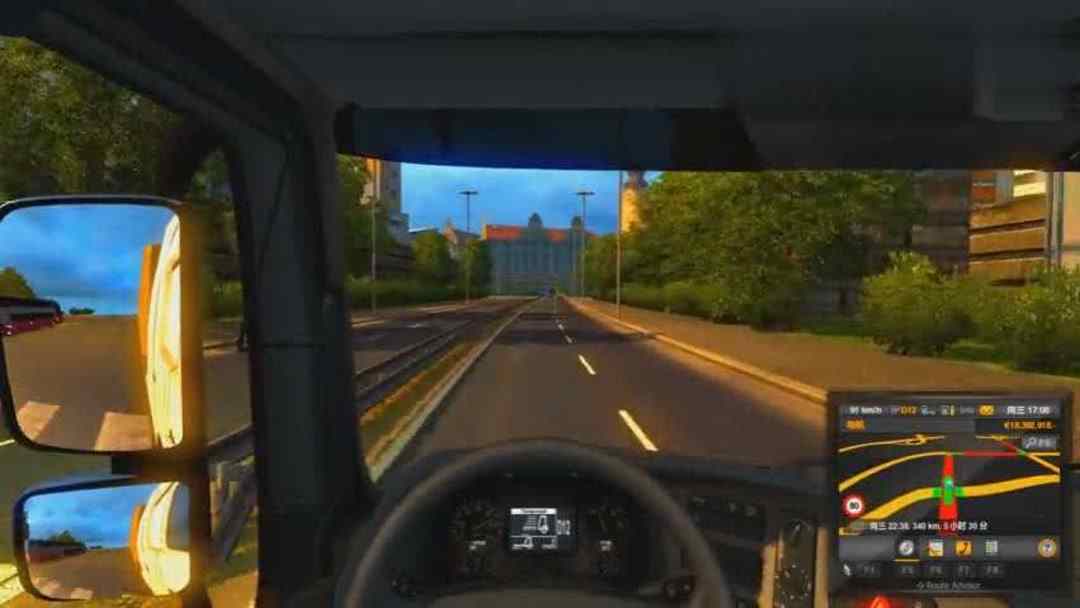 欧洲卡车模拟2驾驶奔驰卡车上路,刚出门口就撞上大巴车了