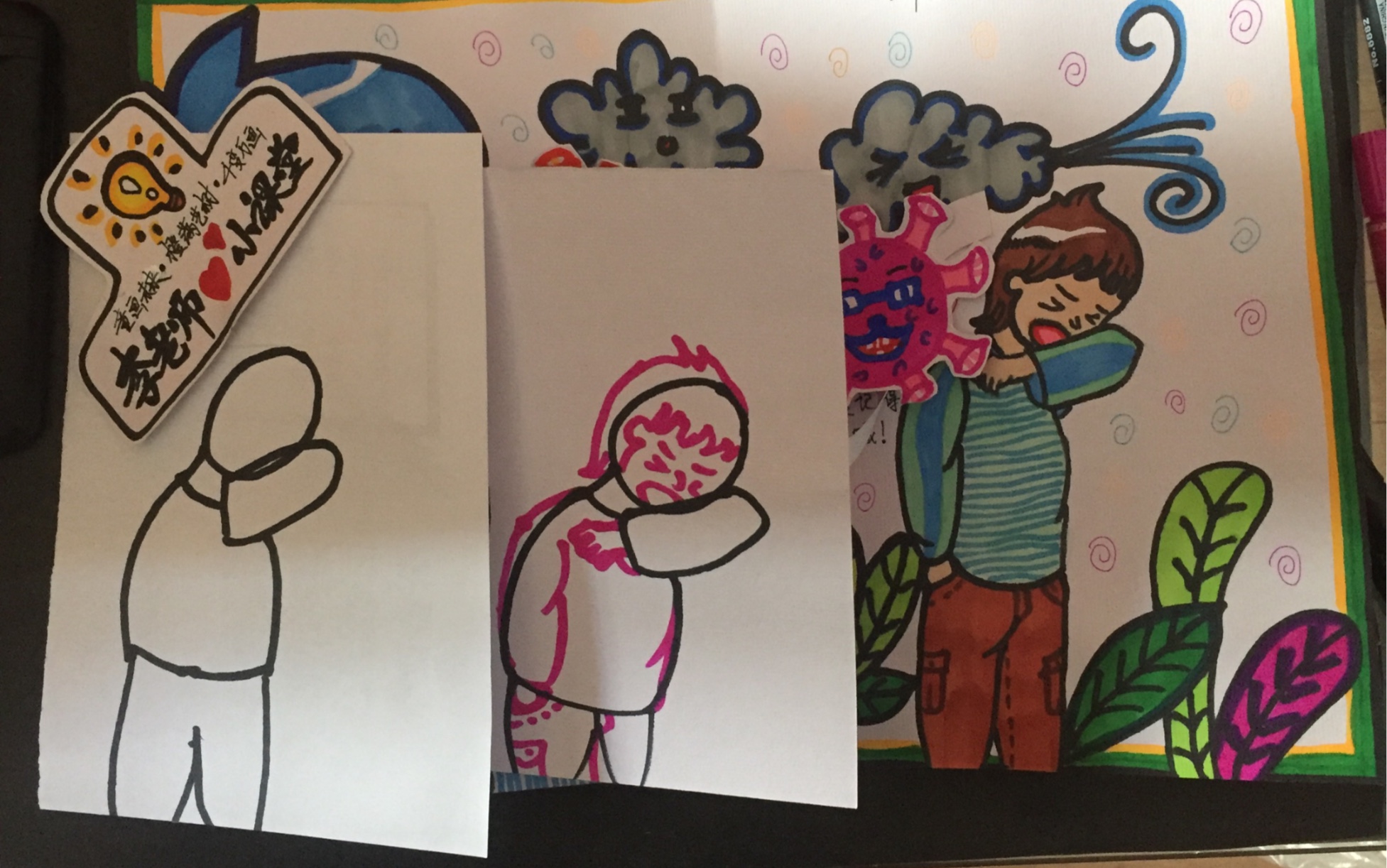 冠状病毒立体绘本第二页《打喷嚏的人》人物分解画法—最简单最适合...