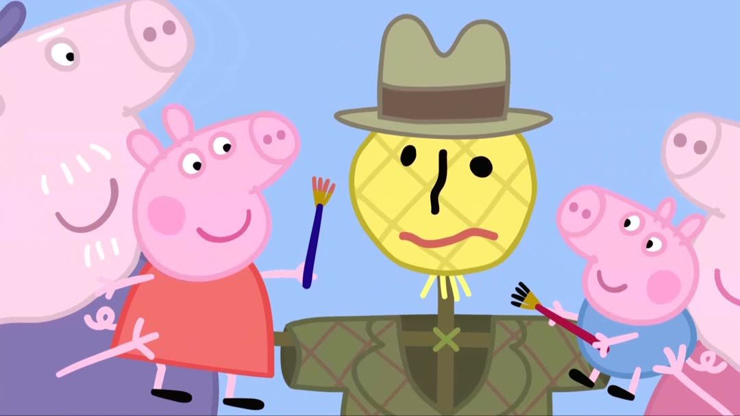 小猪佩奇-爷爷重的粮食总是被小鸟吃掉 佩奇帮他做了一个稻草人