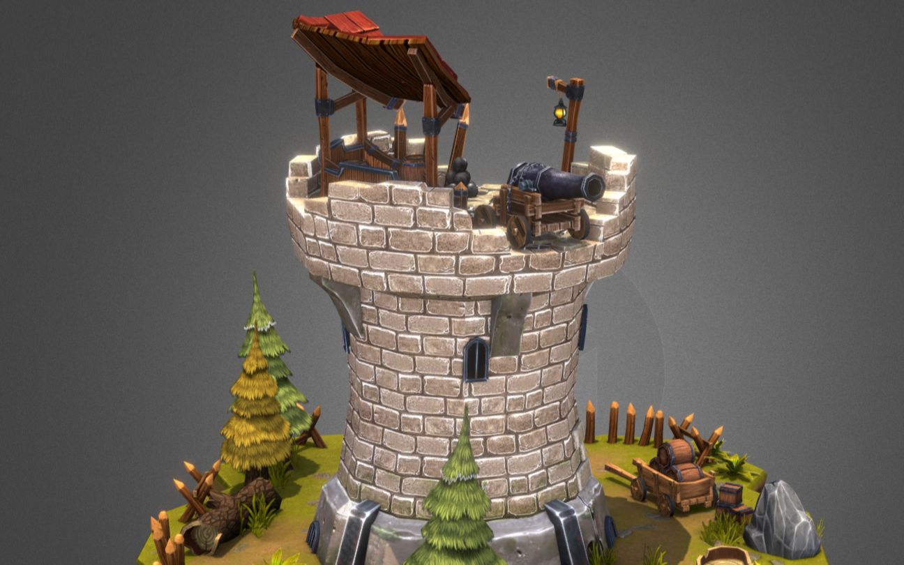 【Maya建模】游戏场景“炮塔”模型教学,新手场景道具建模