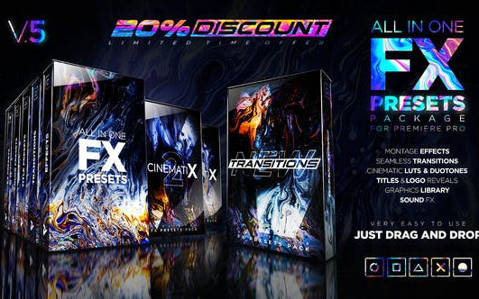 【PR模板】1000种视觉特效电影文字标题转场LOGO动画素材背景...