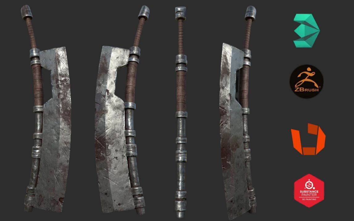 ...武器模型制作教学 | 3dmax低模 zbrush高模 UV拆分 模型烘焙 材质贴图