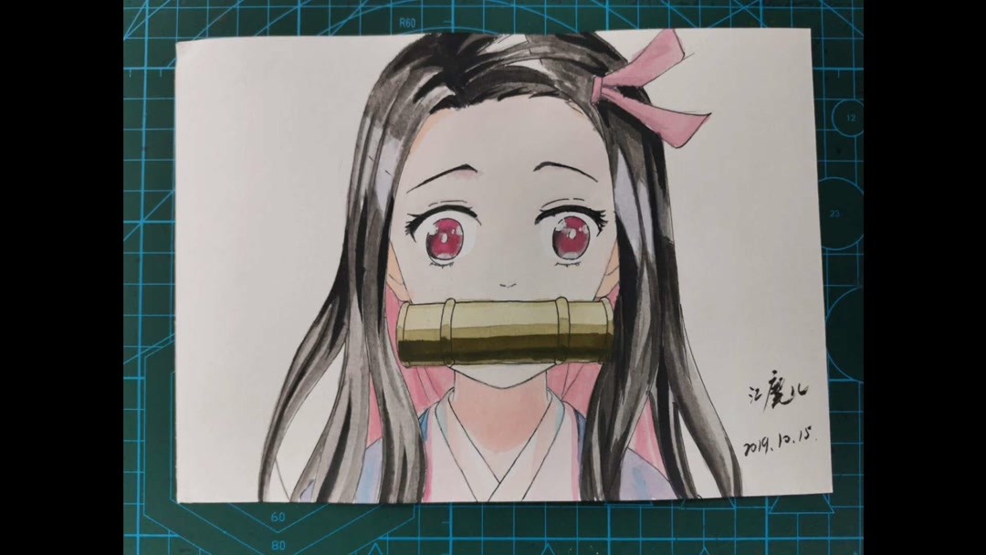 水彩画动漫鬼灭之刃袮豆子绘画教程