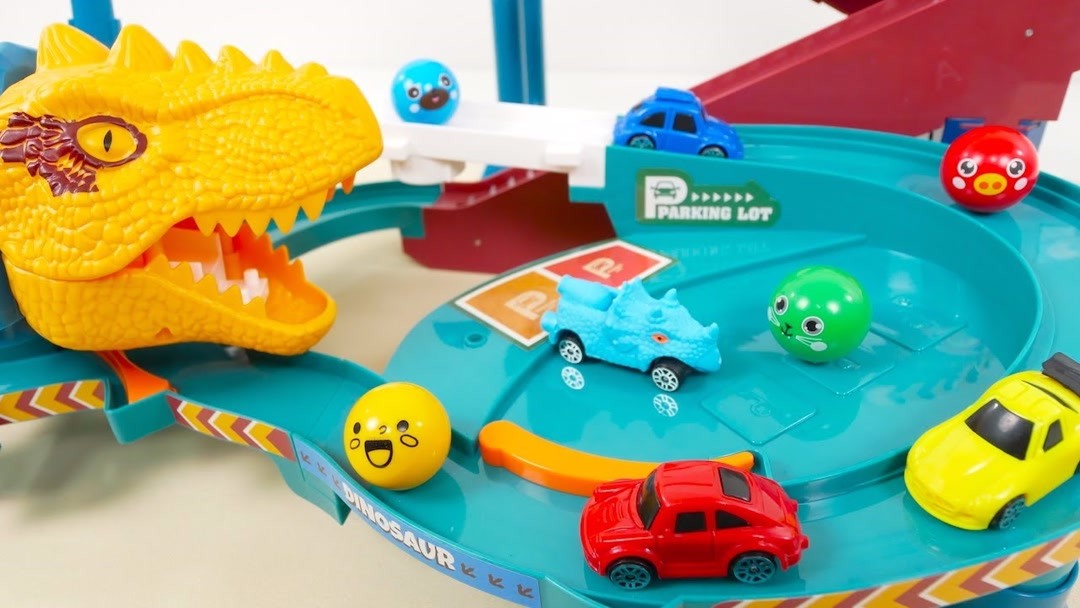 积木益智乐园:建筑轨道汽车和大理石运行,恐龙轨道课程!