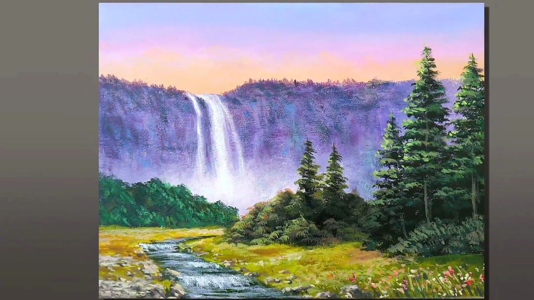 教你如何画一幅森林瀑布风景画