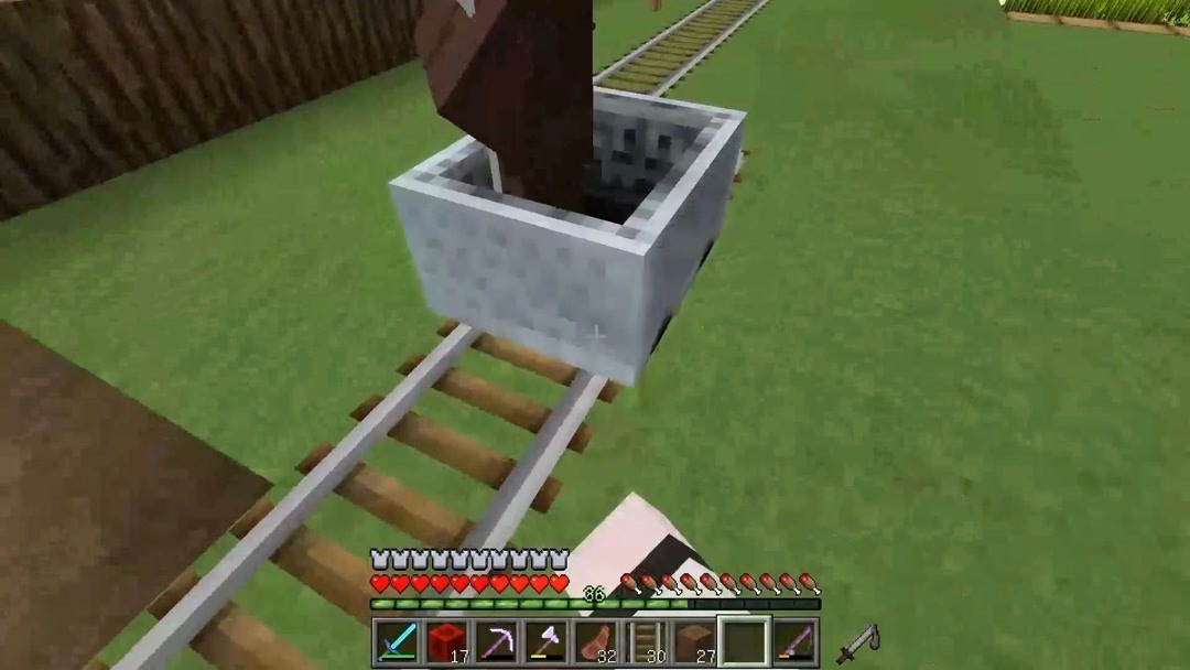 我的世界 用矿车和钓竿运输村民 花了好久终于成功了