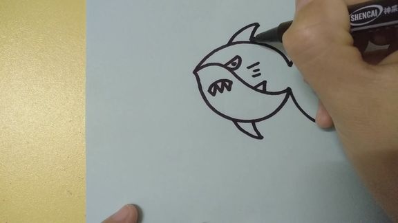鲨鱼简笔画,看着就会画,一起绘画吧