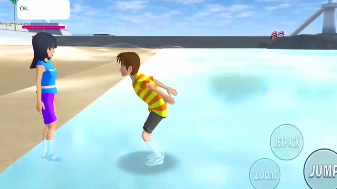 樱花校园模拟器:带着妹妹飞到海边,开心的玩耍,真是太友爱了!