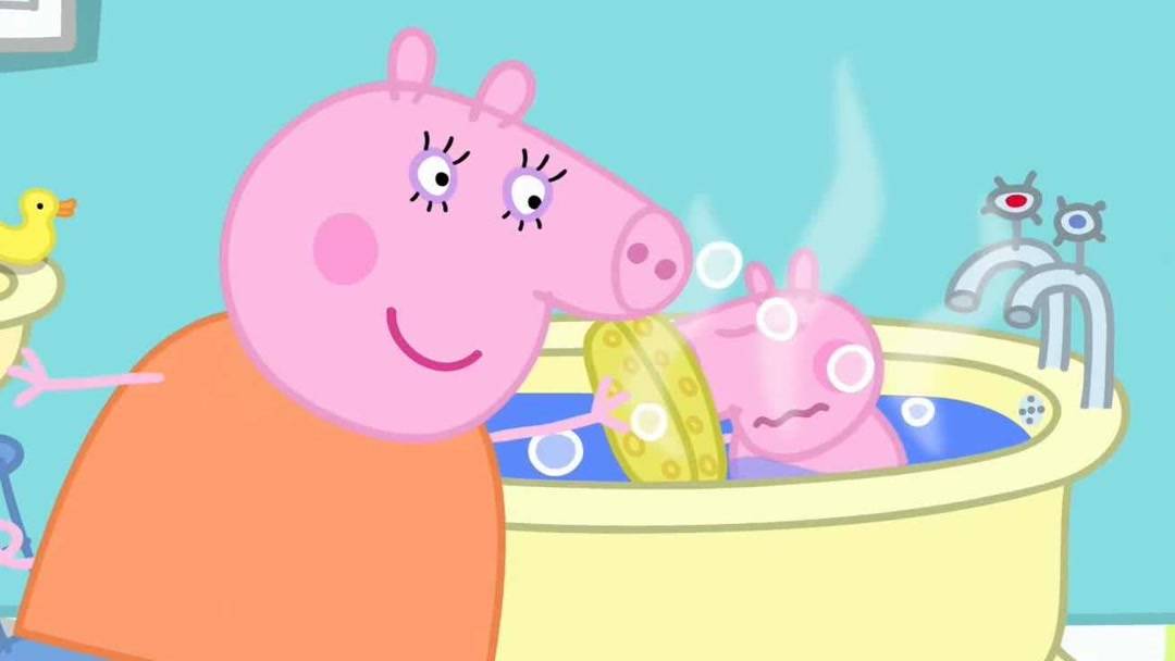 小猪佩奇学英语动画? 佩奇洗澡,全家总动员,调皮一家猪?