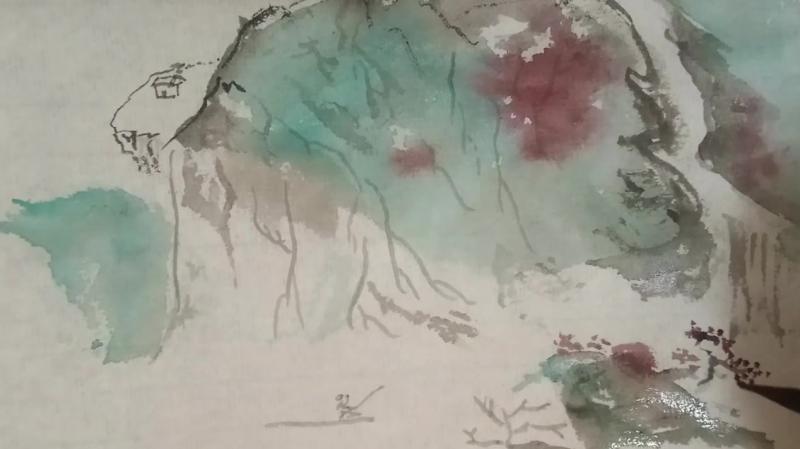 国画破墨法画写意山峰,留白作水,收藏自学
