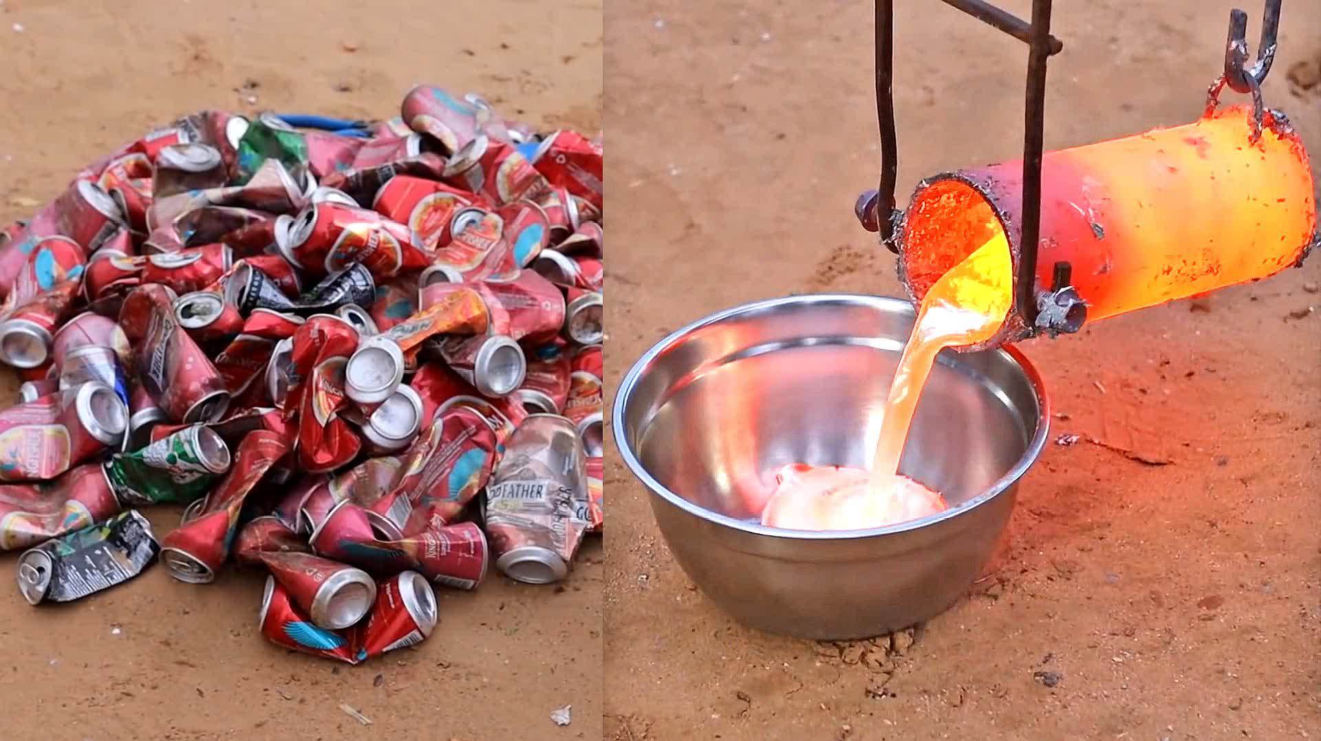 100个铝易拉罐熔了铸成铝锭,费了不少成本,成品出来也没多少