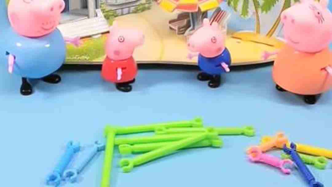 佩琪搭建聪明棒帆船,佩琪一家海边度假