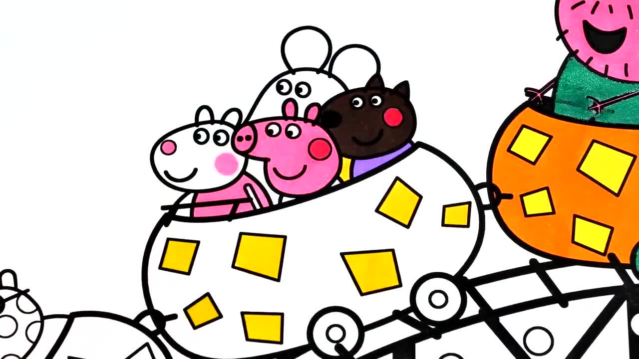 简笔画:小朋友快来和小猪玩过山车