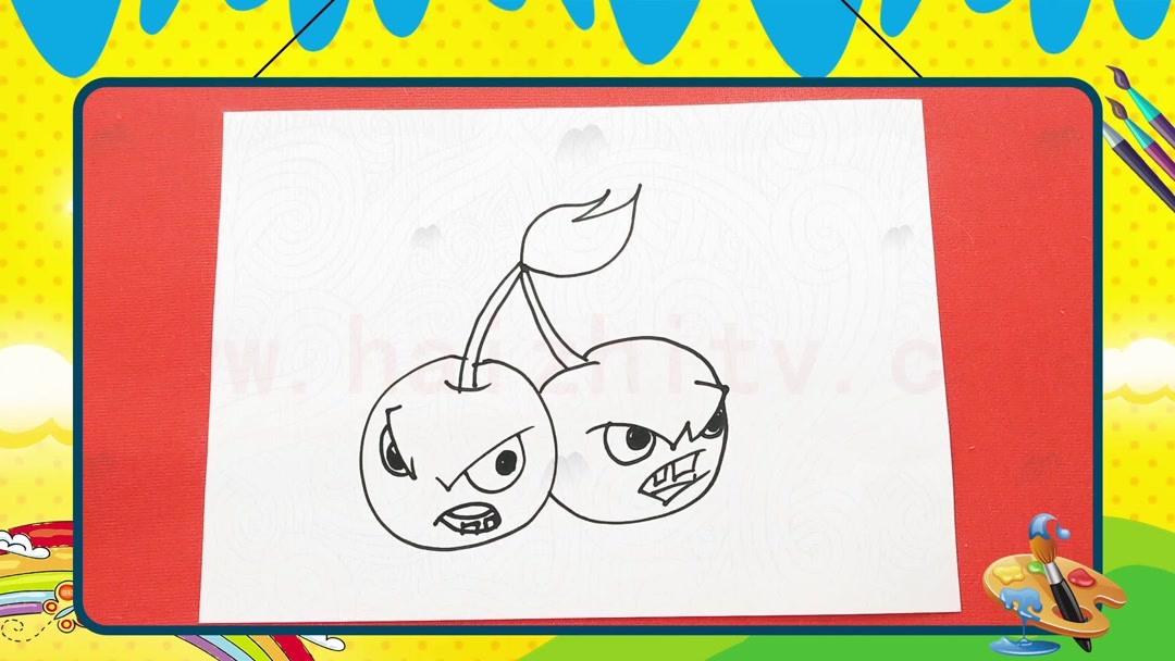 手绘卡通简笔画之画植物大战僵尸中的__的樱桃炸弹