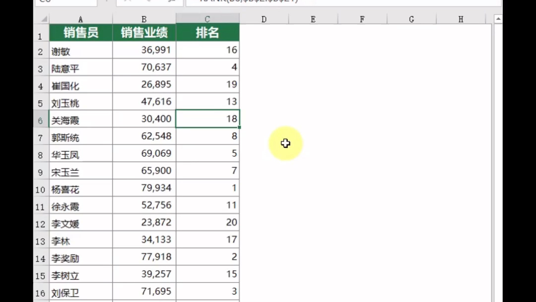 Excel技巧 计算销售业绩排名