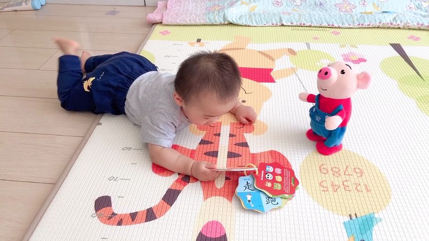 早产宝宝出生第321天最近很喜欢听古诗也喜欢看绘本非常专注