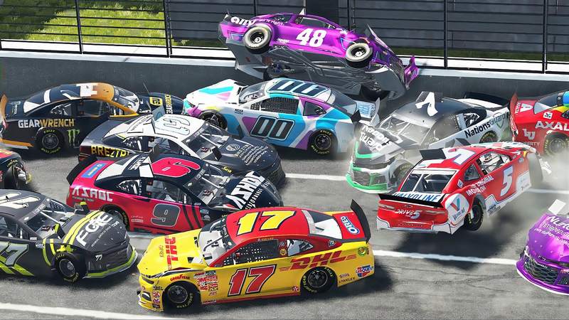 车祸模拟器:五彩NASCAR赛车争先恐后玩竞速,车辆追尾相撞翻滚