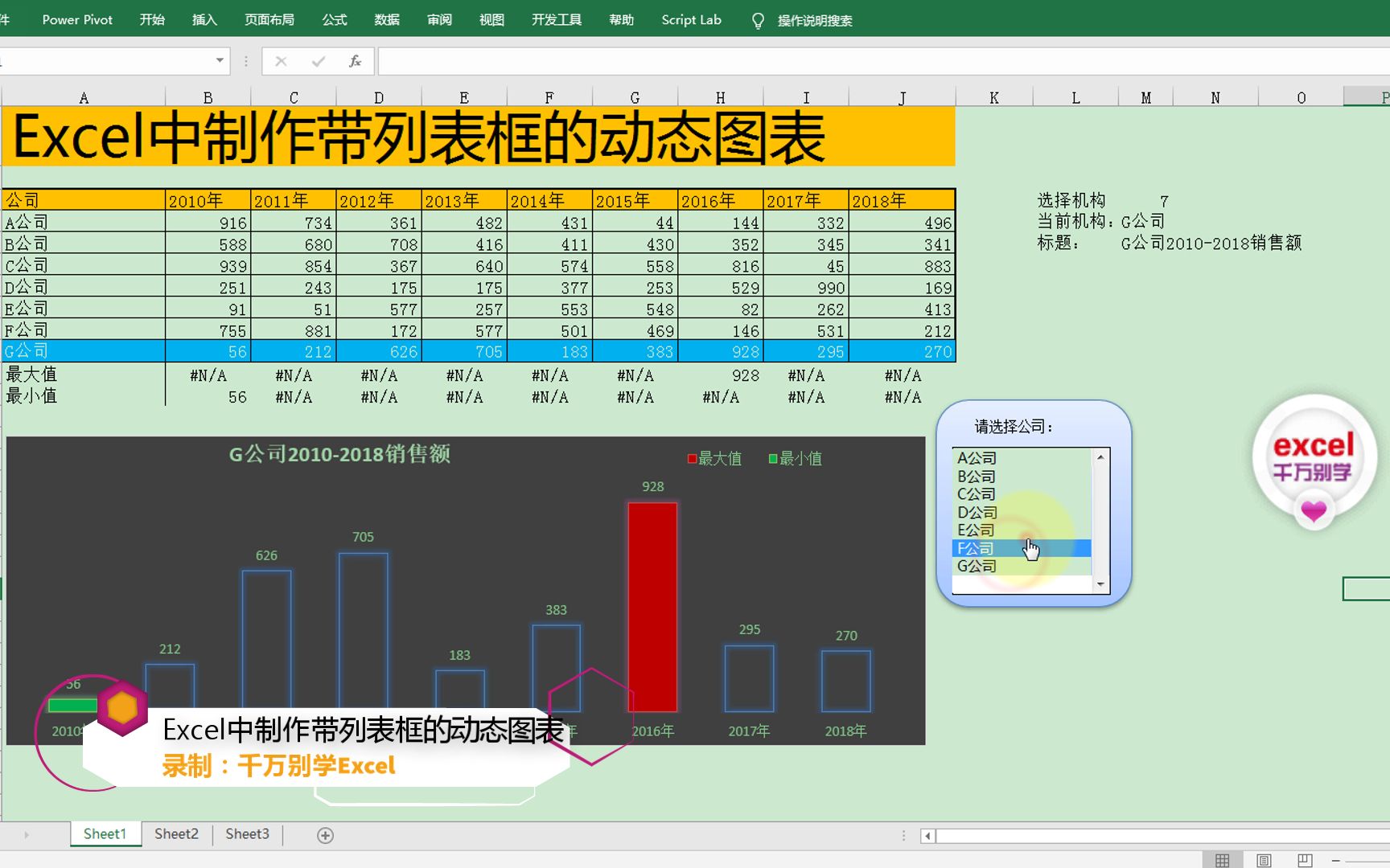 Excel中制作带列表框的动态图表