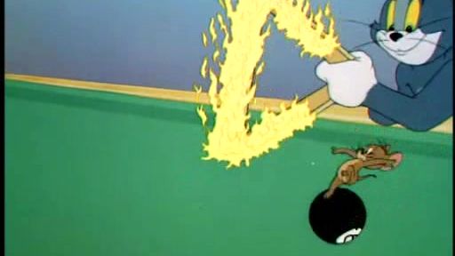 猫和老鼠:汤姆打桌球吵醒正在熟睡中的杰瑞,两伙又可是耍杂技