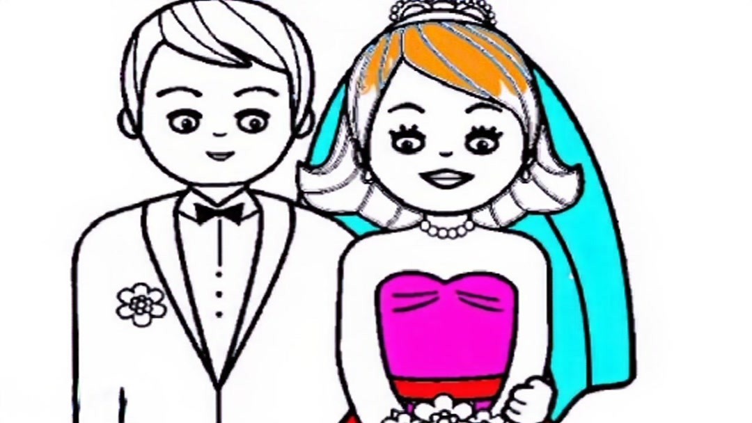 儿童绘画简笔画 小公主和小王子涂色与少儿画画