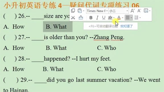 小升初英语专练4—疑问代词专项练习06