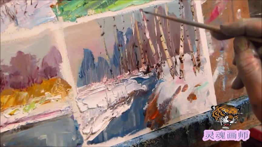 水粉画——风景写生噼啪作响的小树林画法