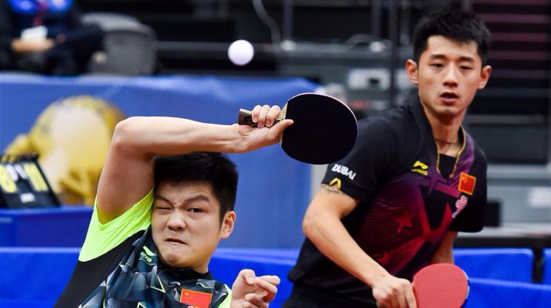 张继科一个眼神,樊振东就跟张继科在赛场上玩起了表演