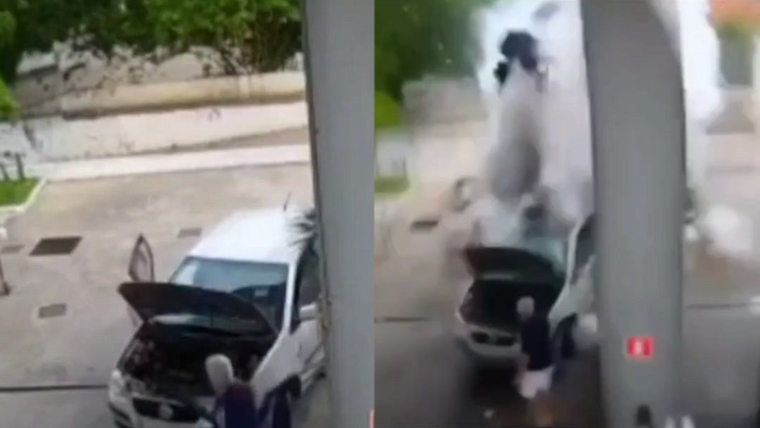 实拍!气站内汽车尾部突然爆炸,一瞬间碎片四溅后排座椅炸上天空