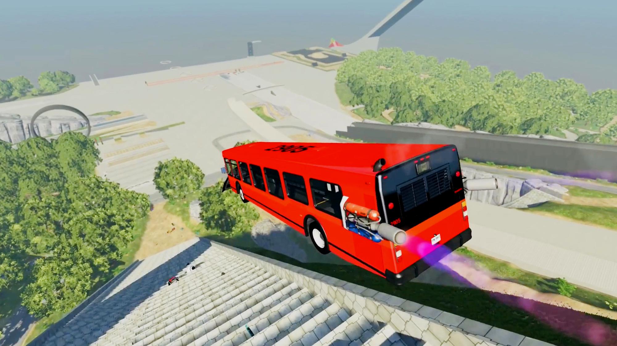 车祸模拟器:500米,喷气式装甲大巴车开足马力从楼梯上冲下去