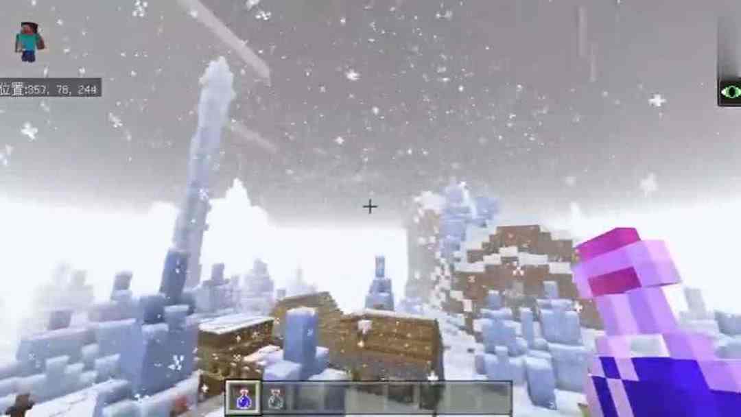 我的世界海洋版:玩这么久了,第一次看到雪地村庄,太漂亮了!