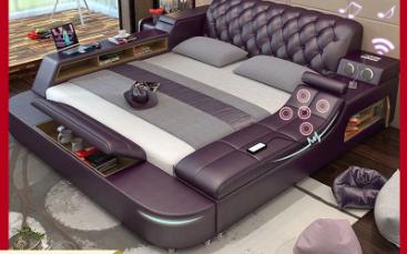 【11元券】榻榻米真皮床多功能主卧婚床智能按摩简约现代双人豪华...