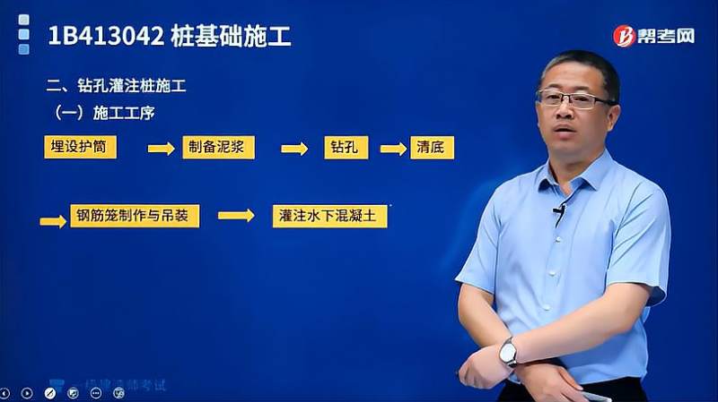跟着帮考网一建考试张铭老师来了解钻孔灌注桩施工工序有哪些?