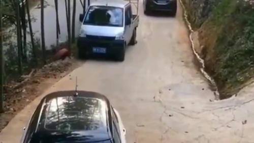 农村大哥挑战,倒车一把过弯,结果撞车响声很清脆