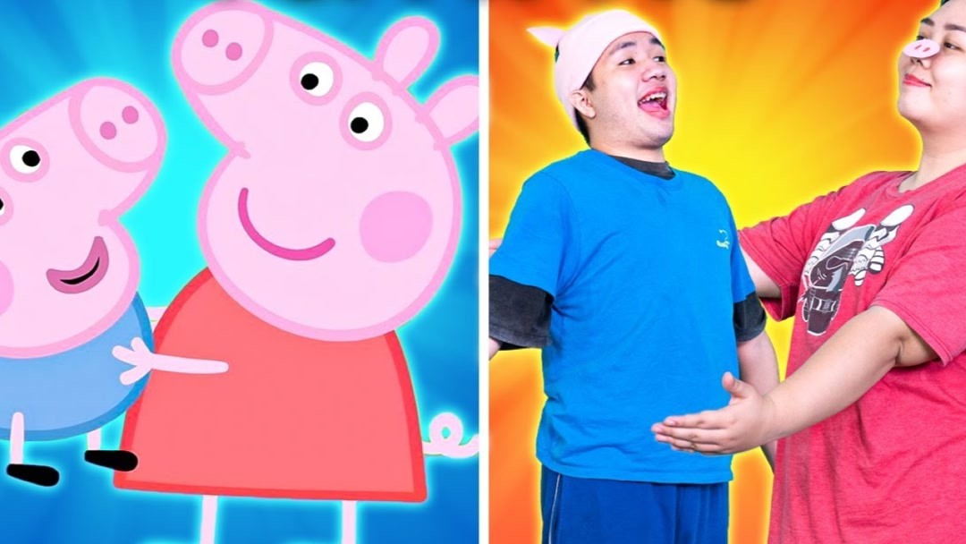 搞笑模仿秀:零预算模仿搞笑动画小猪佩奇,玩捉迷藏游戏,超有趣