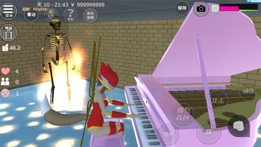 樱花校园模拟器:小夕在下水道弹钢琴给金色骷髅人听?还用火烧它