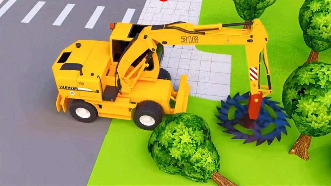 工程车挖掘机益智动画 挖掘机大卡车建造公路