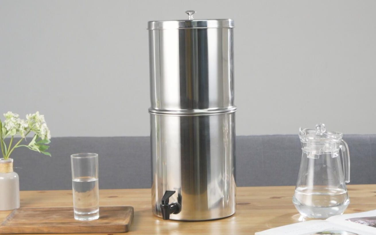 不锈钢重力净水器,陶瓷膜滤芯物理过滤,不怕高浊度水