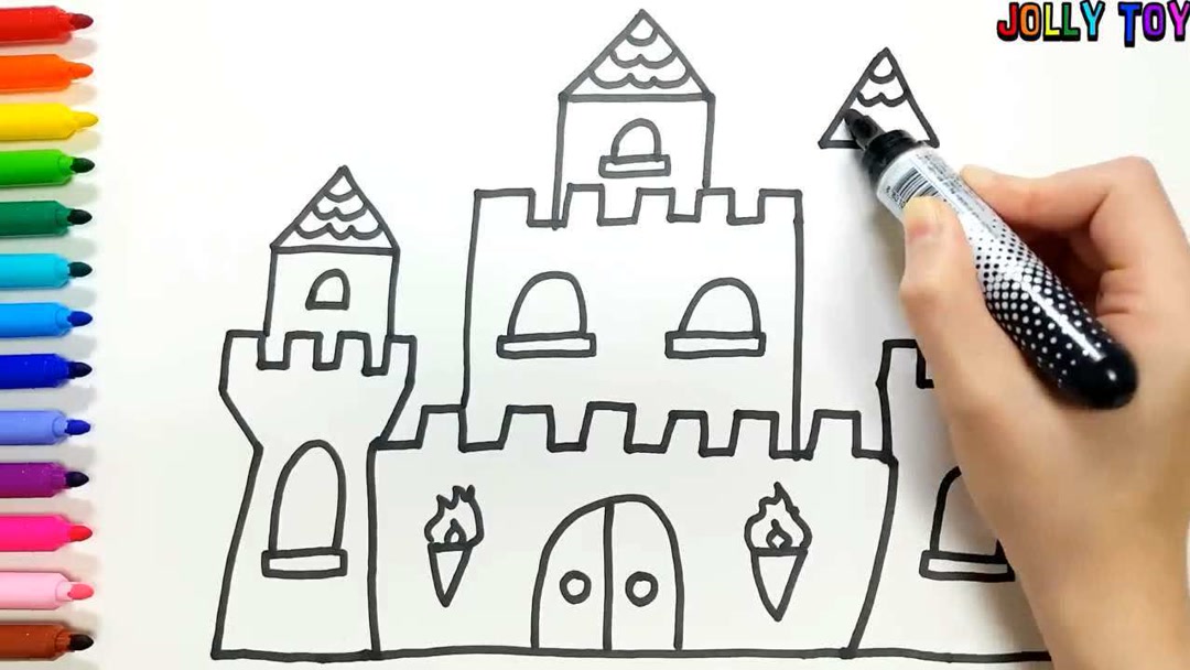 儿童简笔画 绘制彩色城堡 儿童学习色彩