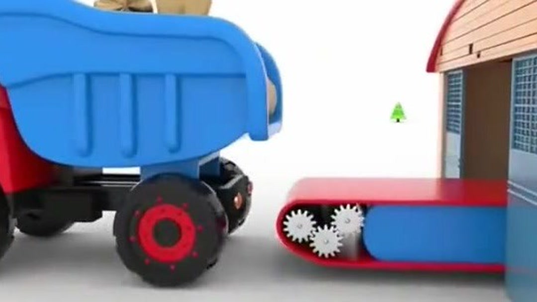 宝宝巴士工程车 木头大货车运载小汽车 翻斗车运木材制作彩色积木