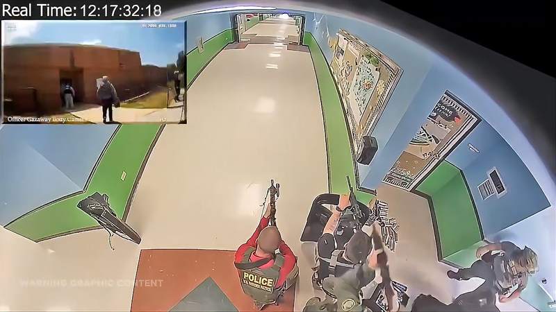 得州校园枪击案致21死,最新监控曝光:警方被枪响吓退,躲40多分钟才行动