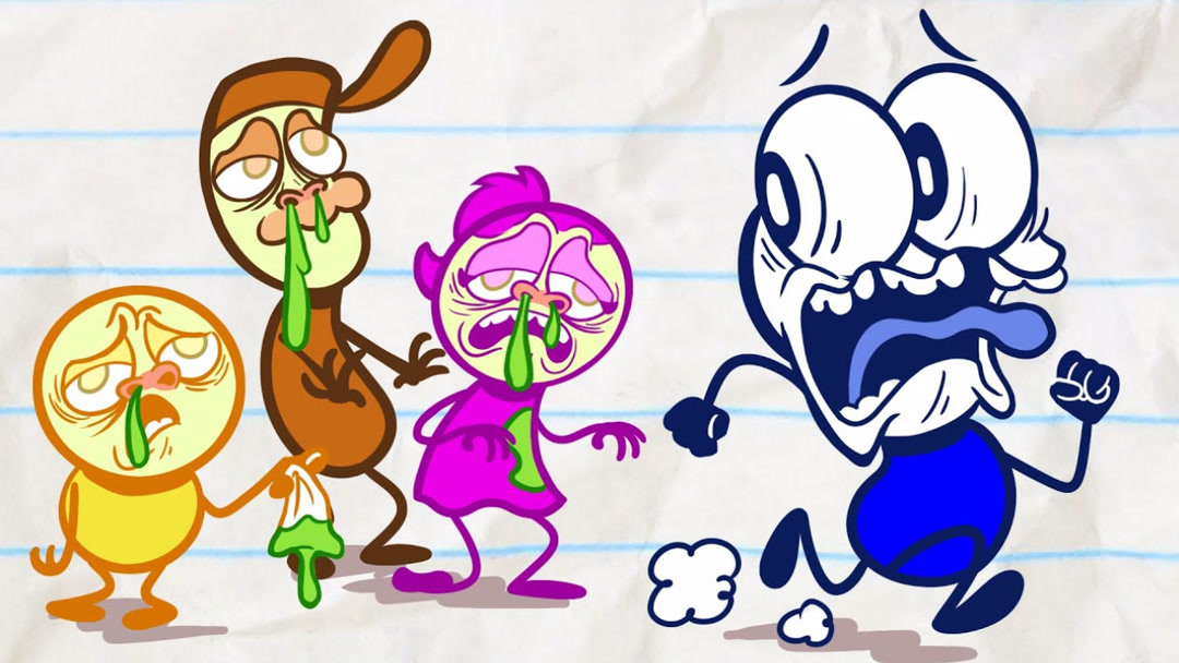 铅笔动画:小蓝被追击,快跑不要被传染,感冒太难受了!