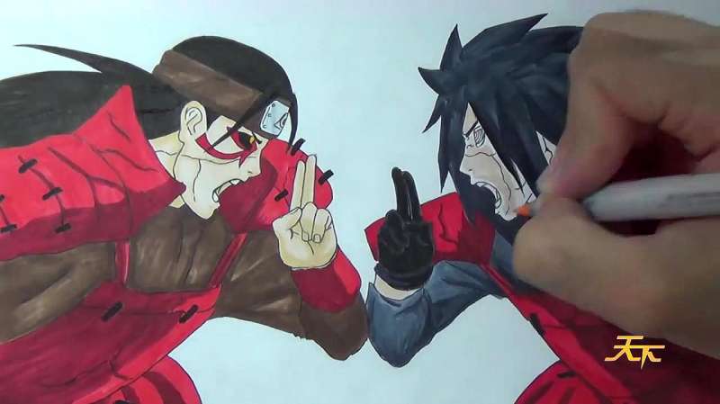 手绘高手快速绘画宇智波斑PK一代火影千手柱间!火影忍者系列