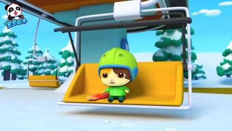 《宝宝巴士奇妙救援队》雪地 雪场的小孩不等爸爸独自去坐缆车