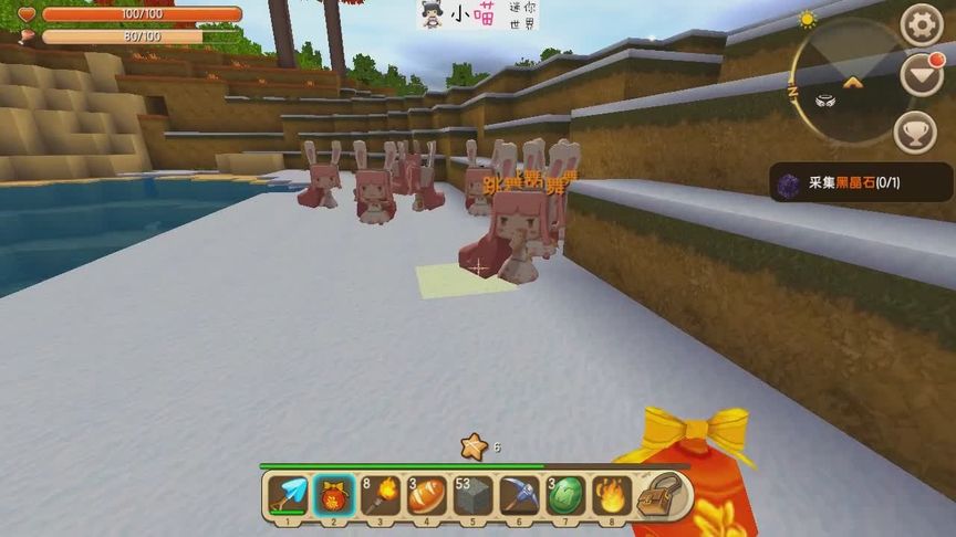 迷你世界生存40 野外召唤兔美美,她们在雪地里跳舞,像美丽仙女