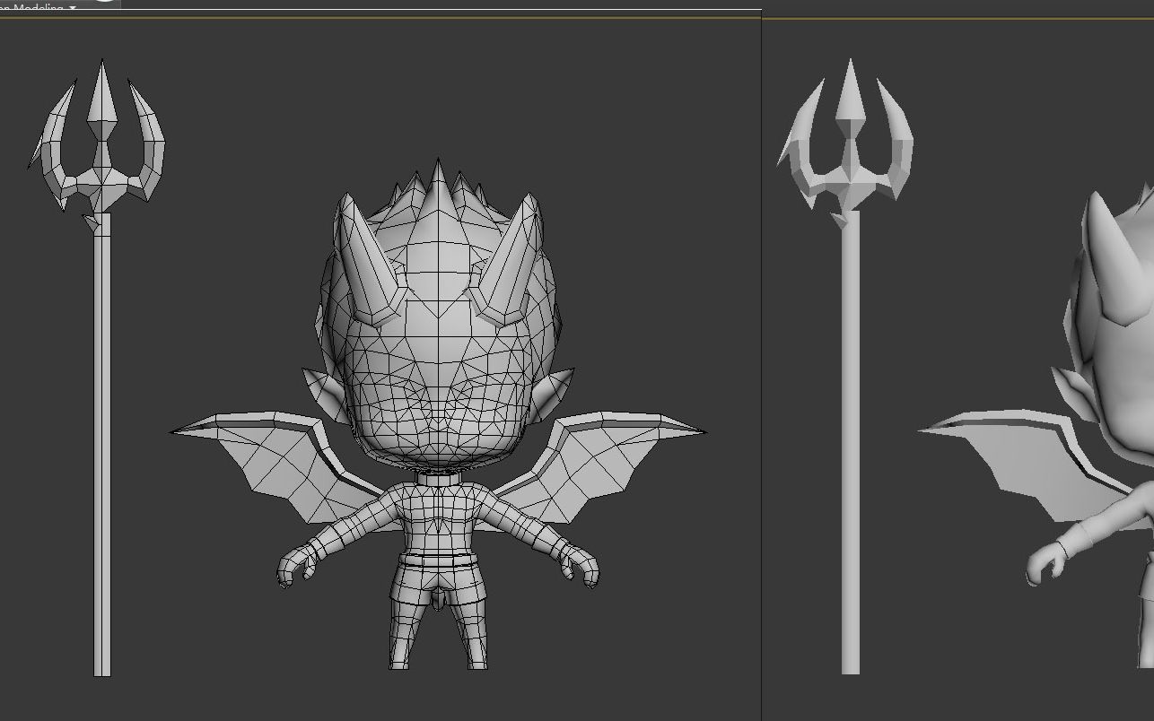 【3DMAX角色】q版小恶魔建模,传统手绘角色模型制作